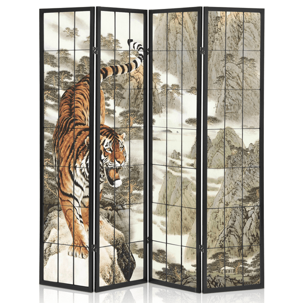 MoNiBloom Room Divider with 4 Panel, Tiger Pattern Folding Privacy ...