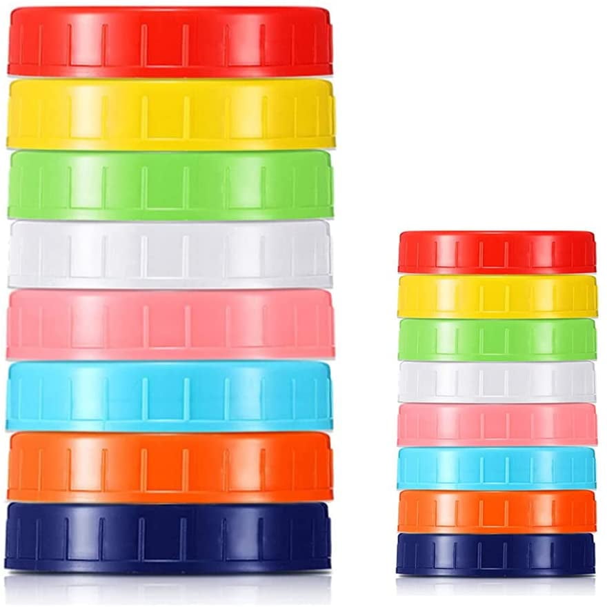 16 Pack Colored Plastic Mason Jar Lids,Wide Mouth Canning Lids for Ball ...