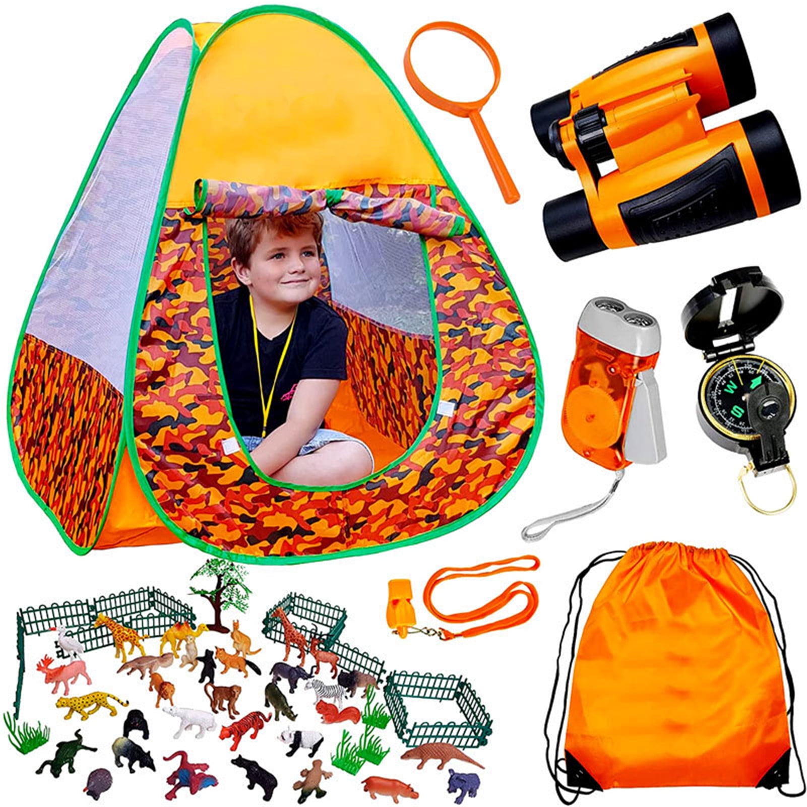 Kids Play Tent Set Outdoor Toy Tent Set With 53 Pcs Animals Figurines 