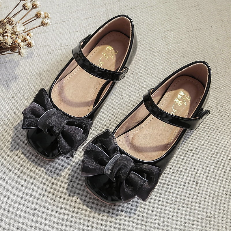 Hawee Dress-up Large Satin Bowknot Princess PU Leather Dress Shoes ...