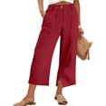 SHTXOZHI Linen Capri Pants for Women Solid Color Side Slit Button Front ...