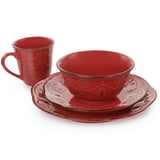 Elama Rustic Birch 16 Piece Stoneware Dinnerware Set in Red - Walmart.com
