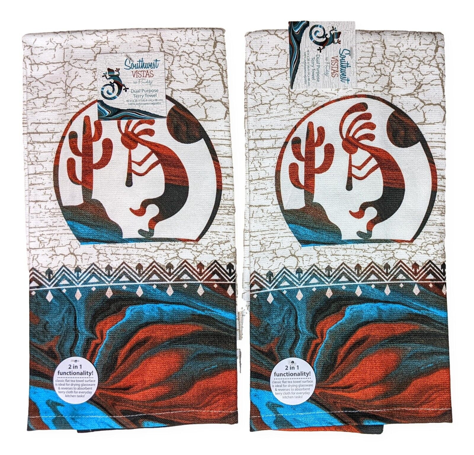 Set of 2 Southwest Vistas KOKOPELLI Terry Kitchen Towels by Kay Dee ...