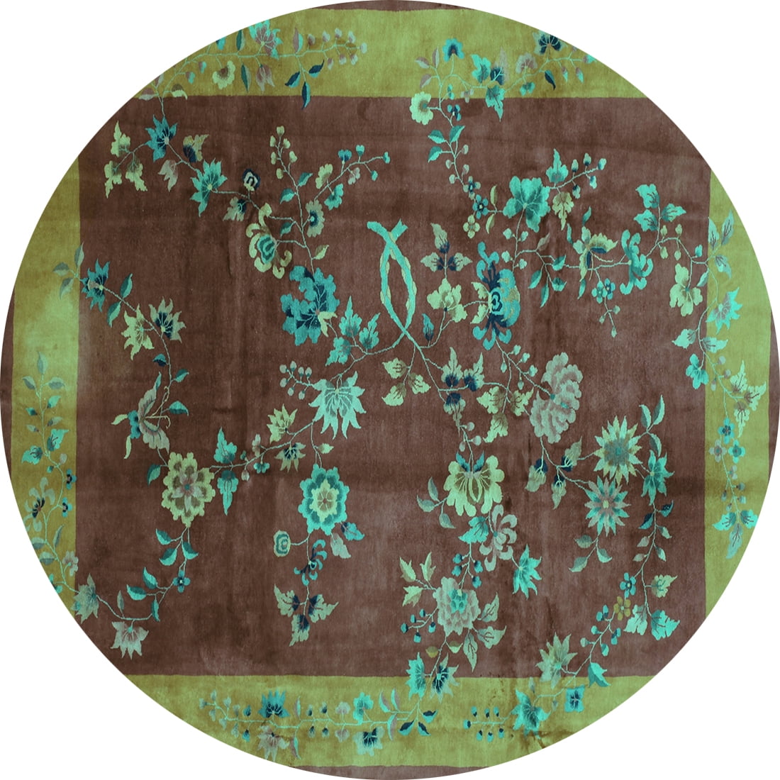 Ahgly Company Indoor Round Oriental Turquoise Blue Asian Inspired Area ...