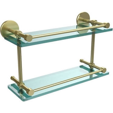 16-in Tempered Double Glass Shelf with Gallery Rail in Antique Brass ...
