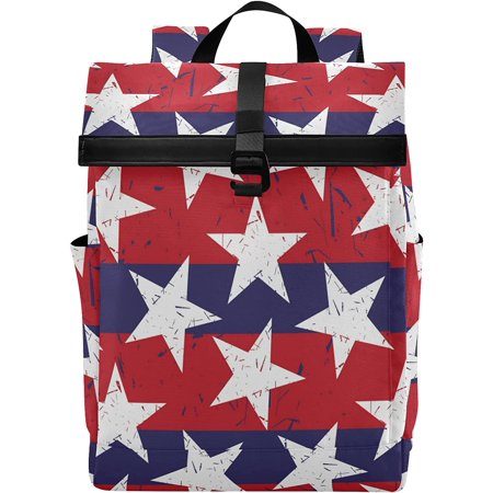 White Stars and Red Stripes on Blue Background Backpack Roll Top ...
