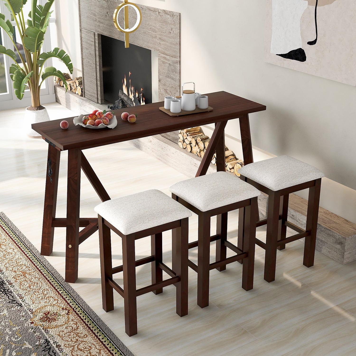 Churanty Dining Bar Table Set for 3, Rectangle Table with USB Charging ...