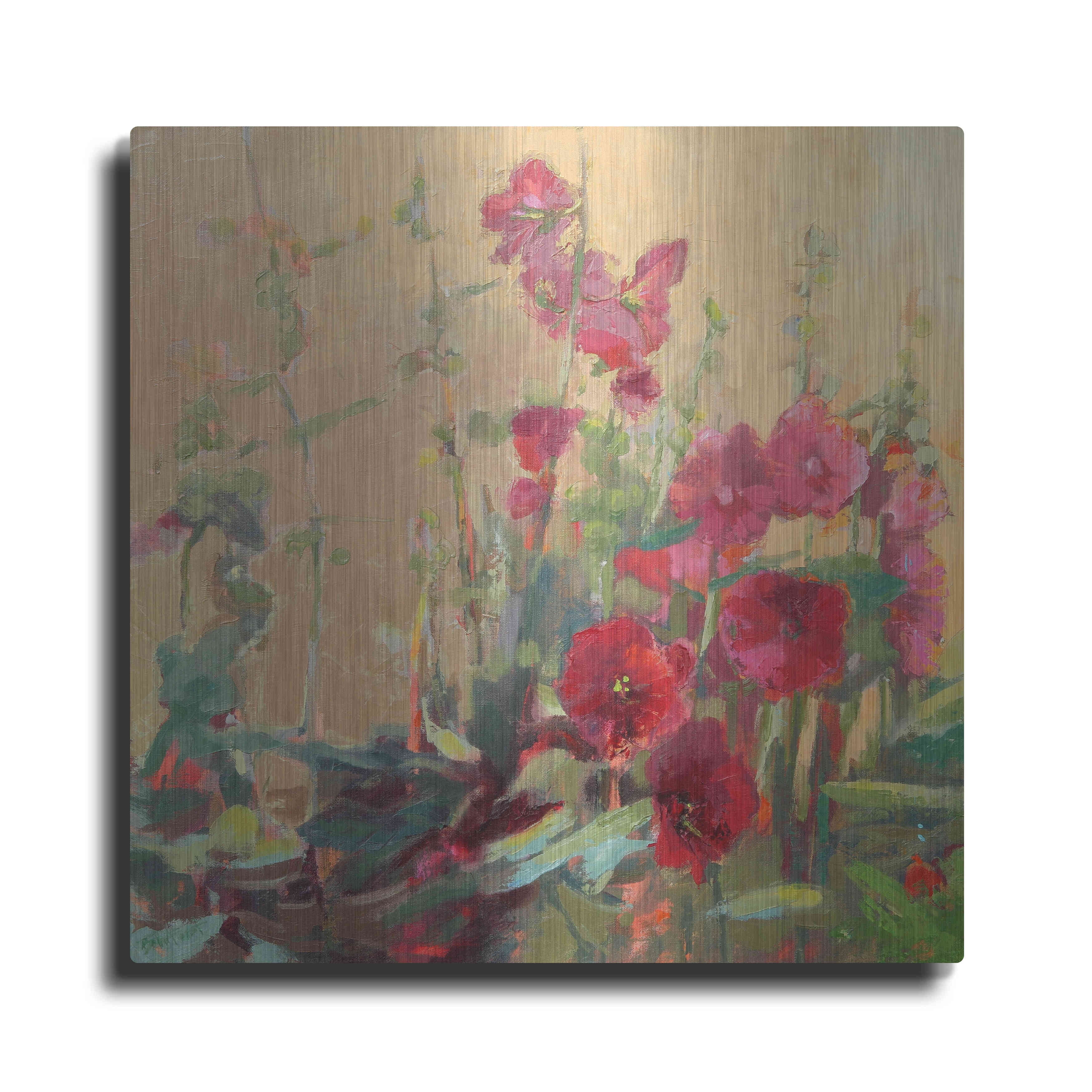 Luxe Metal Art 'Red Haven Hollyhocks' by Beth Forst, Metal Wall Art, 12 ...