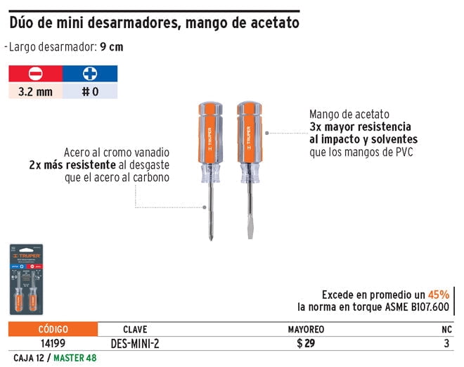 Desarmadores mini, 2 piezas Truper Desarmadores mini, 2 piezas ...