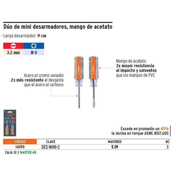 Desarmadores mini, 2 piezas Truper Desarmadores mini, 2 piezas ...