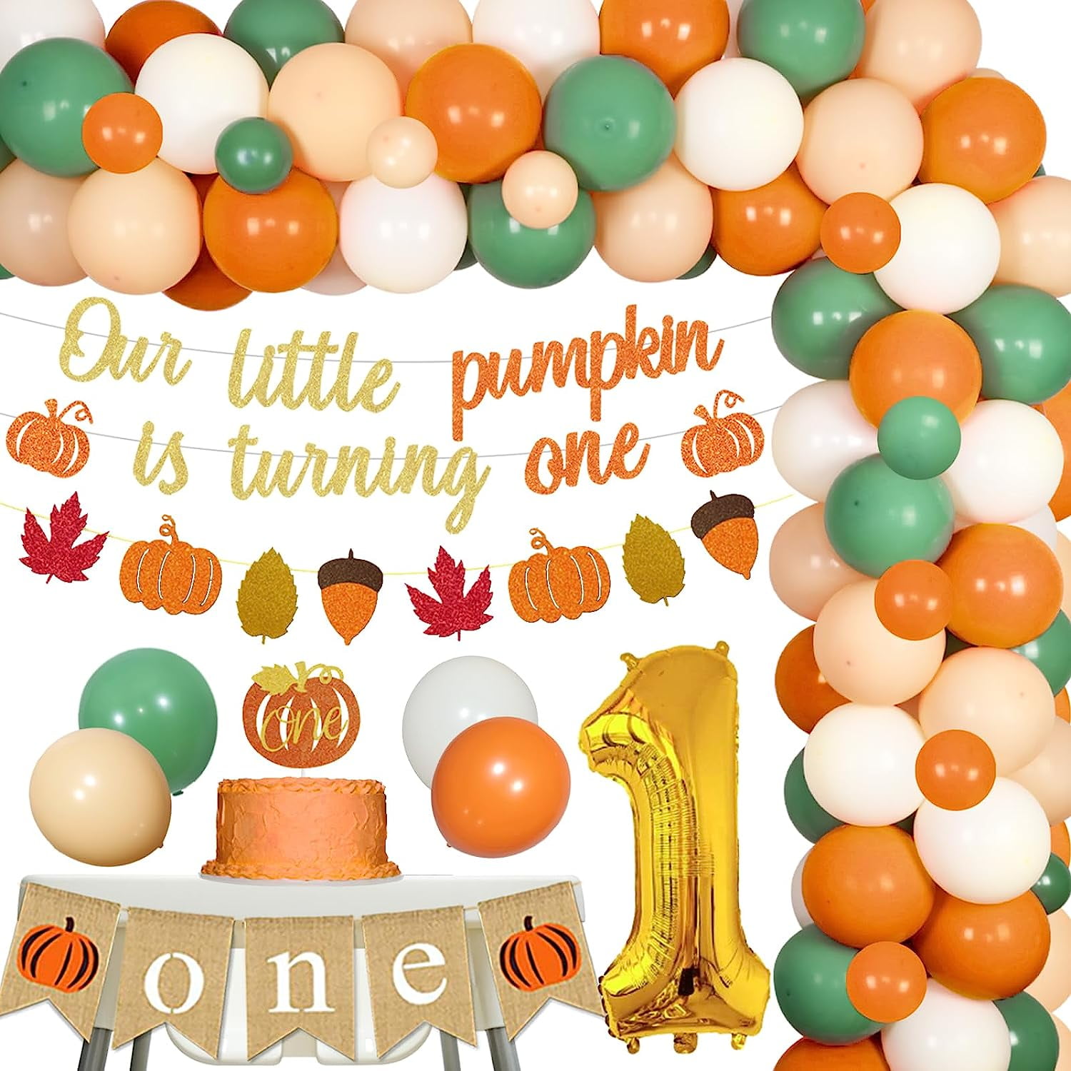 Little Pumpkin 1st Birthday Decorations Sage Green Apricot Our Little ...