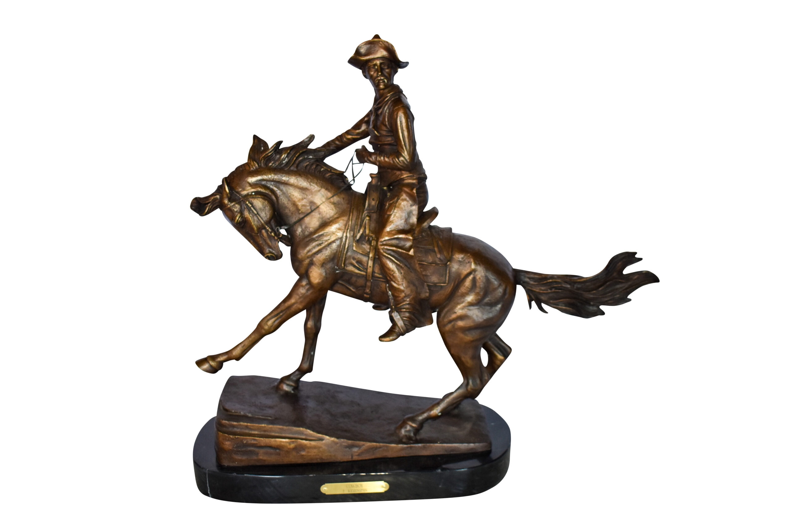 Cowboy Remington Replica Bronze Statue on Triple Marble Size: 25" x 8 ...