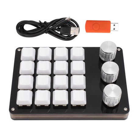 Mini 16 Key Keypad with 3 Knob Custom Programming Hot Swappable Blue Switch One Handed ...