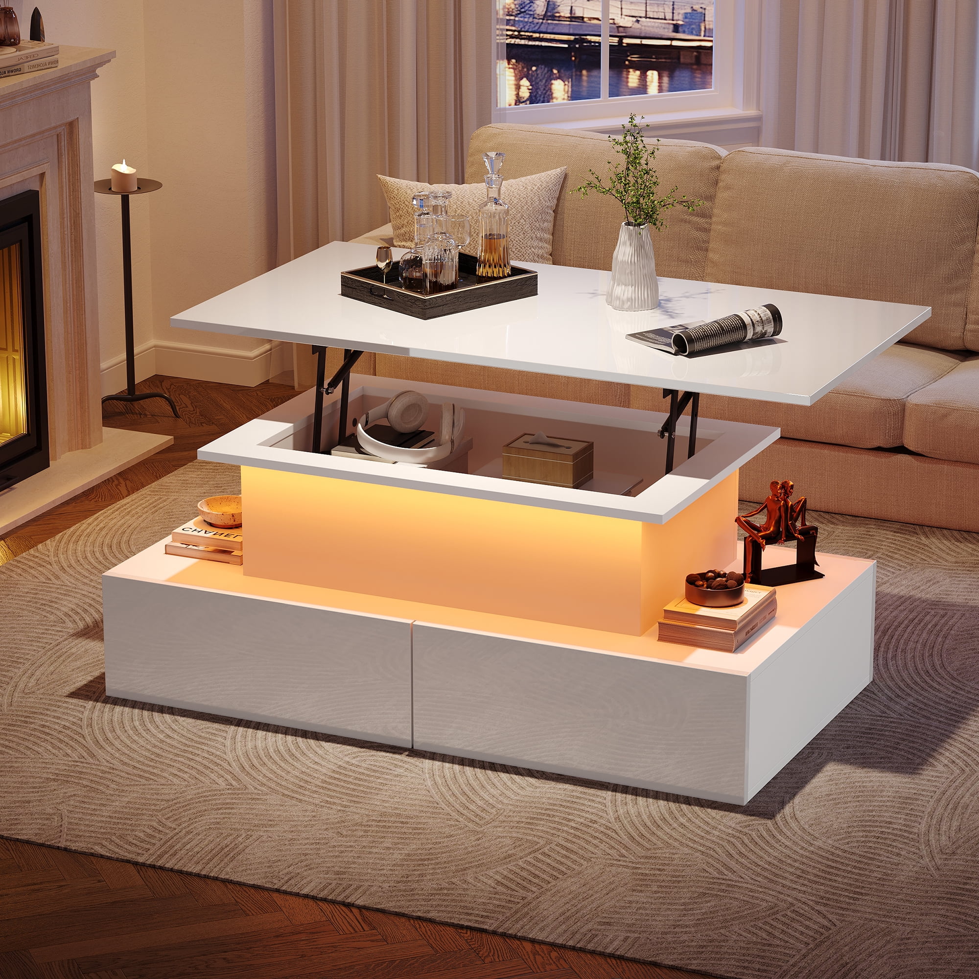 Click here for Noble House Lift Up Coffee Table high-Gloss Led Li... prices