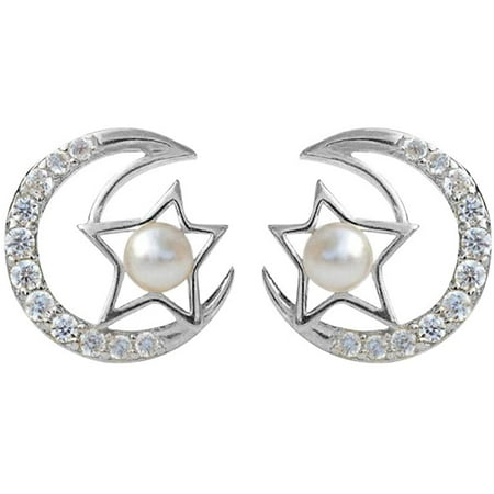 Dainty Pearl Star CZ Moon Cartilage Small Stud Earrings for Women Girls ...