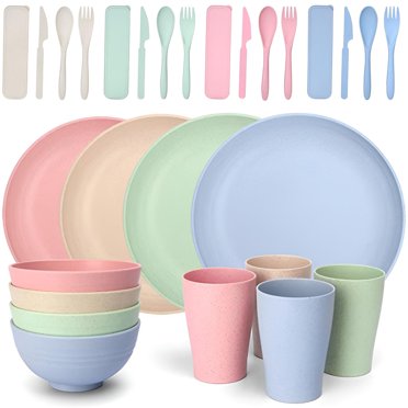 Your Zone 24 Piece Dinnerware Set for Kids with 4 each Trays, Bowls ...