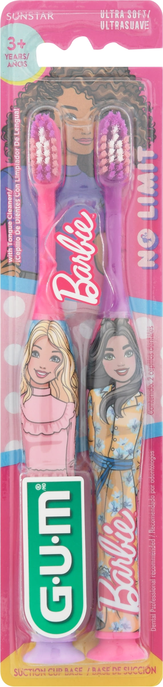 GUM Barbie Ultra Soft Training Toothbrush - Pack of 2 Brushes - For ...