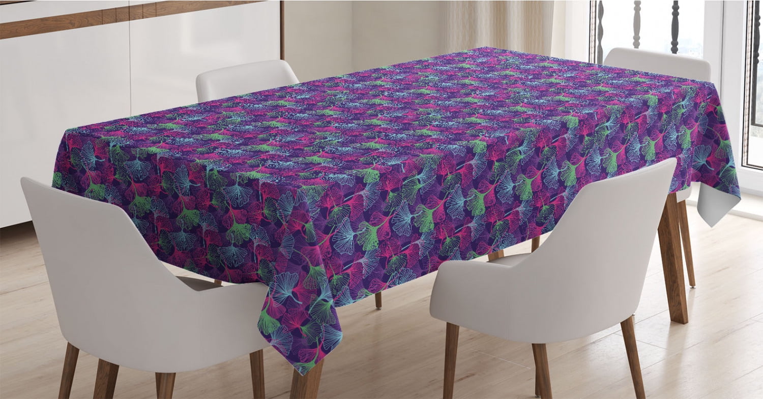 Leaves Tablecloth, Ginkgo Biloba Maidenhair Tree Leaves Funky Colored ...