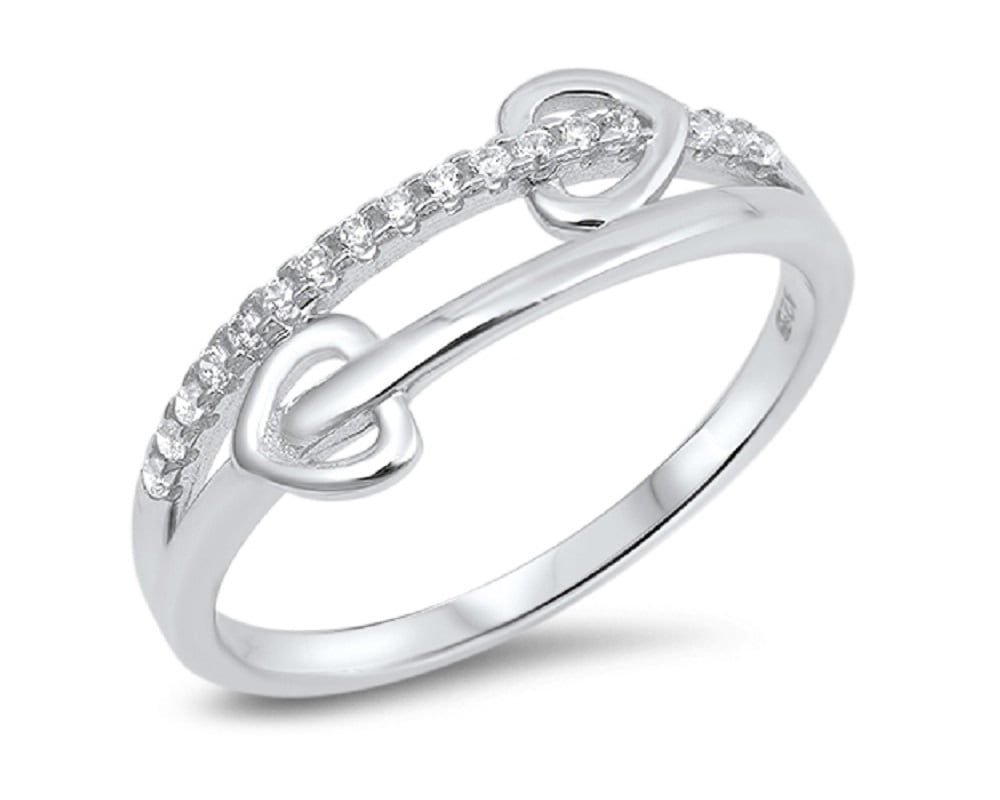 Clear Cubic Zirconia Split Band Two Heart Ring Sterling Silver ...