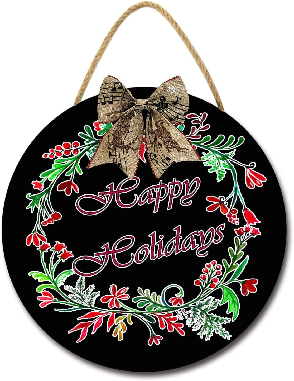 Eveokoki 12" Round Wooden Plaques,Happy Holidays Front Door Signs New ...