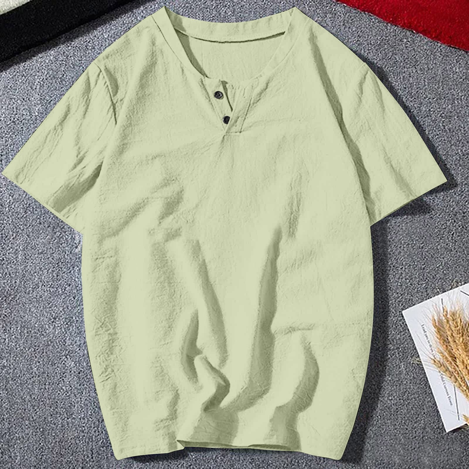 Playeras Elvqul de Hombre Casuales Verde de Color Sólido Algodón Lino ...