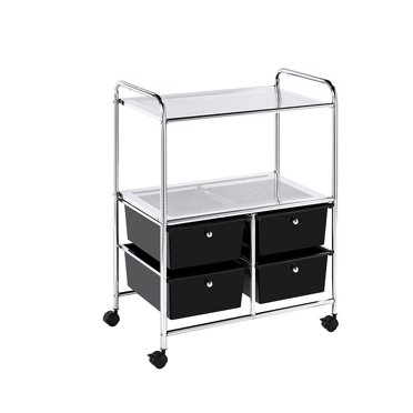 Homz 4 Medium Drawer Cart, Black w/ Clear Drawers, w/ Wheels, Set of 1 ...