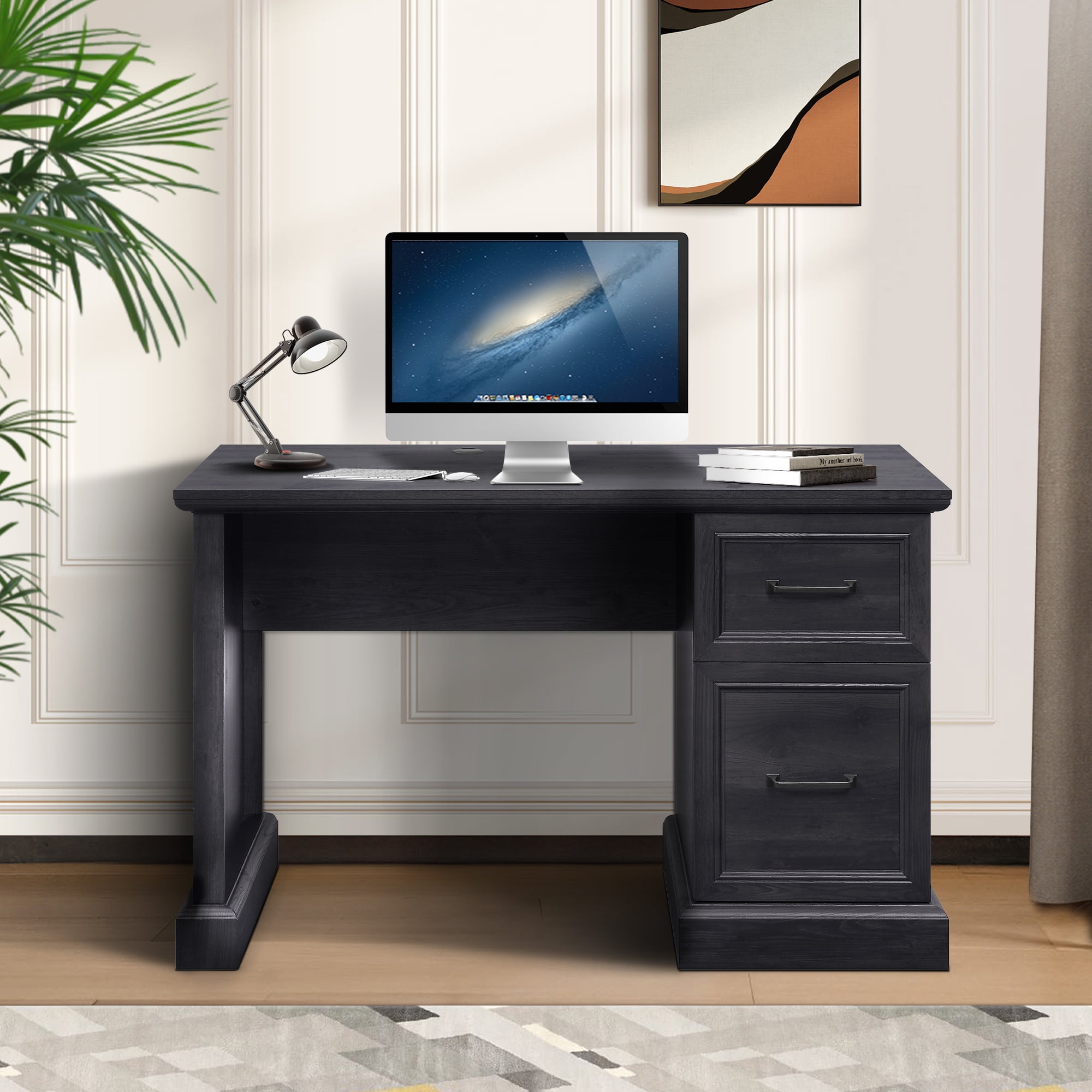 BELLEZE Bonelli 50" Executive Desk with 2 Storage Drawers, Rustic Grey ...