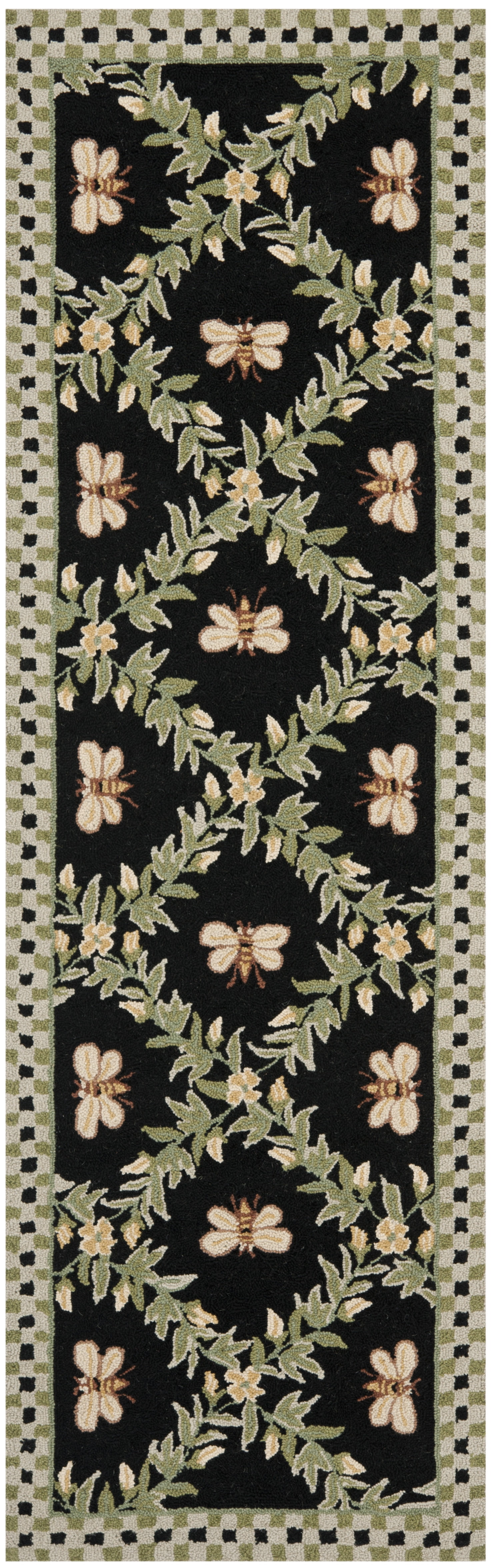 SAFAVIEH Chelsea Lara Floral Wool Runner Rug, Black, 2'6" x 8 ...