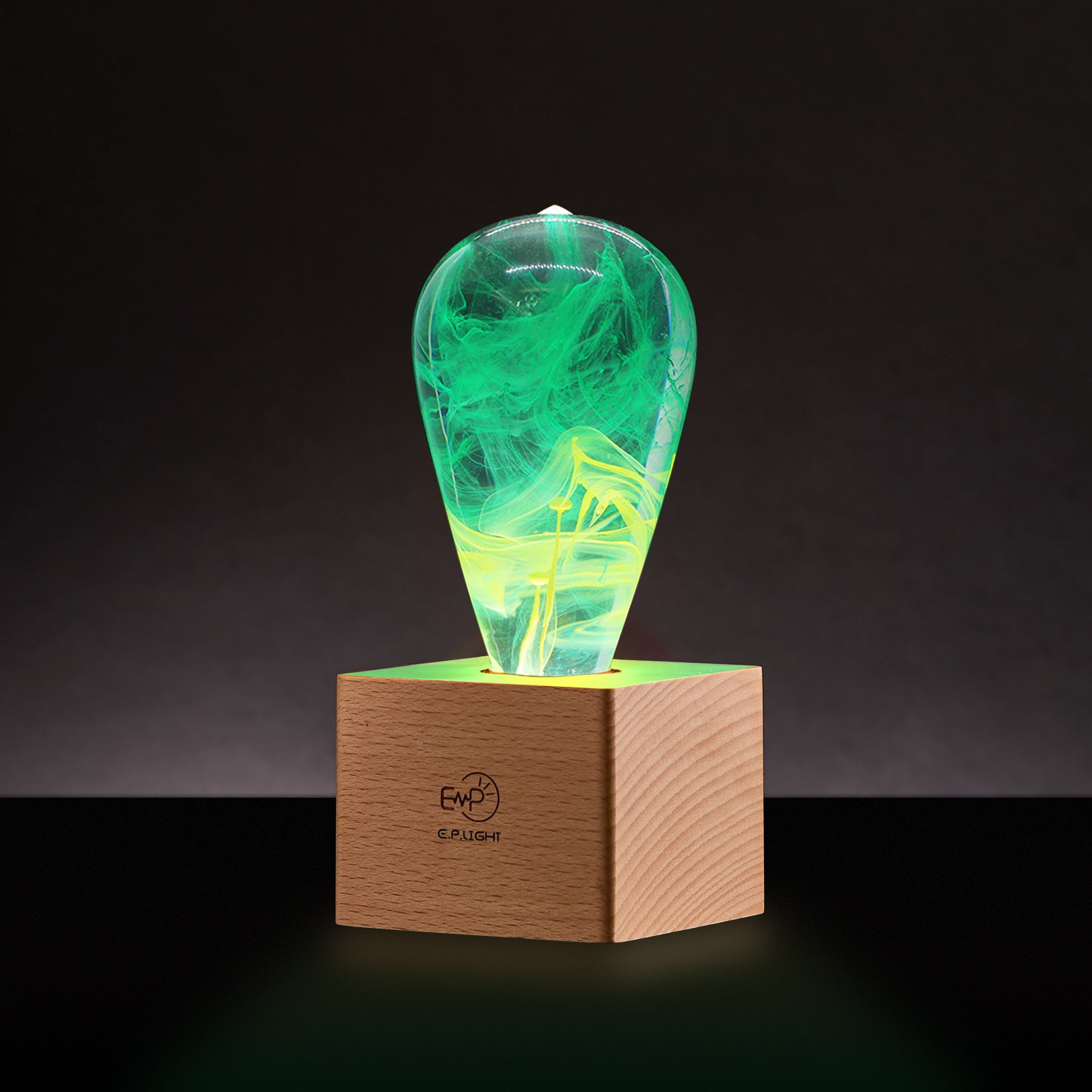 EP Light Table Lamp,Edison Style Light Bulb with Wood Base,Decorative ...