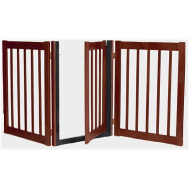 32 Inch 3 Panel Walk-Through Free Standing EZ Gate - Mahogany - Walmart.com