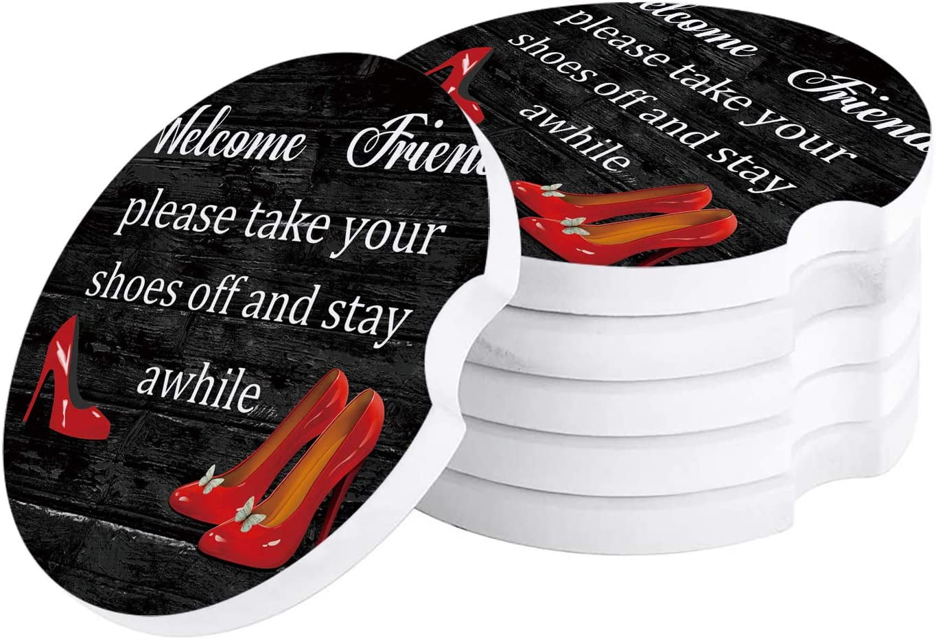 FMSHPON Red High Heels Retro Wood Grain Set of 2 Car Coaster for Drinks ...