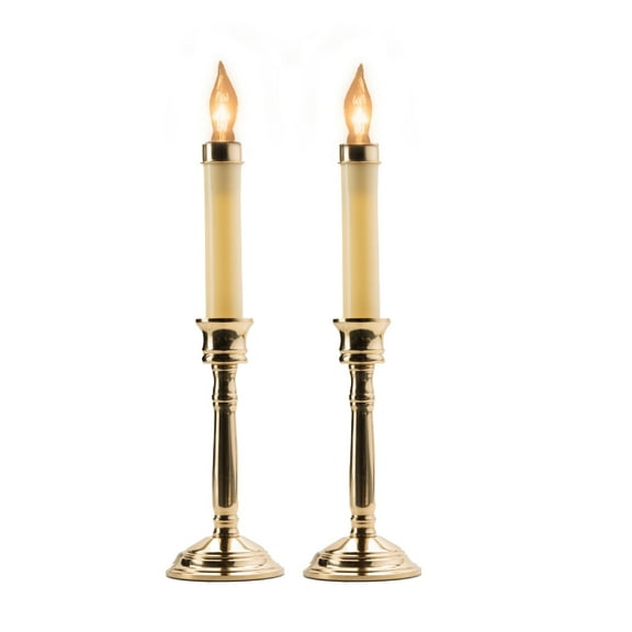 CC Christmas Decor Single Light Window Candles - 9" - Beige and Brass ...