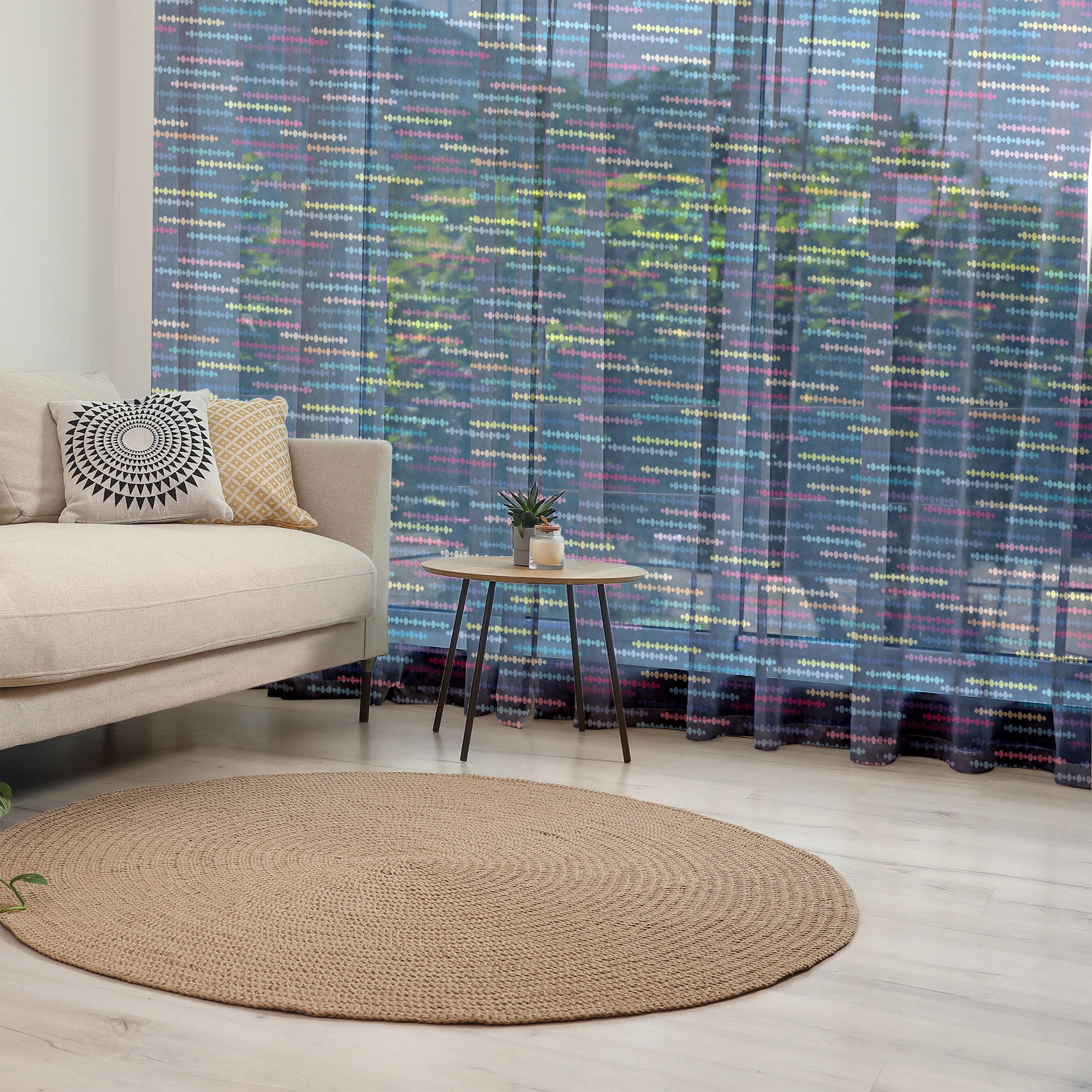 Colorful Tulle Curtains with Rod Pocket, Geometric Circular Composition ...