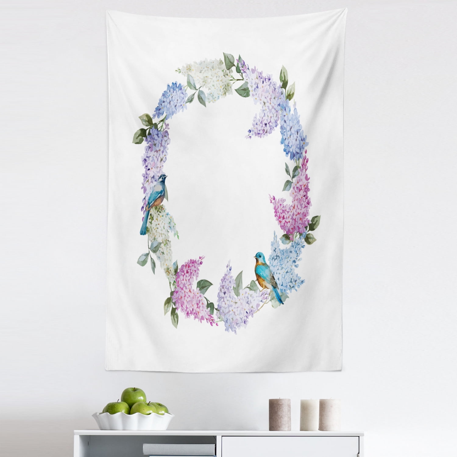 Lilac Tapestry, Flower Wreath with Fresh Blooms and Little Bird Tender ...