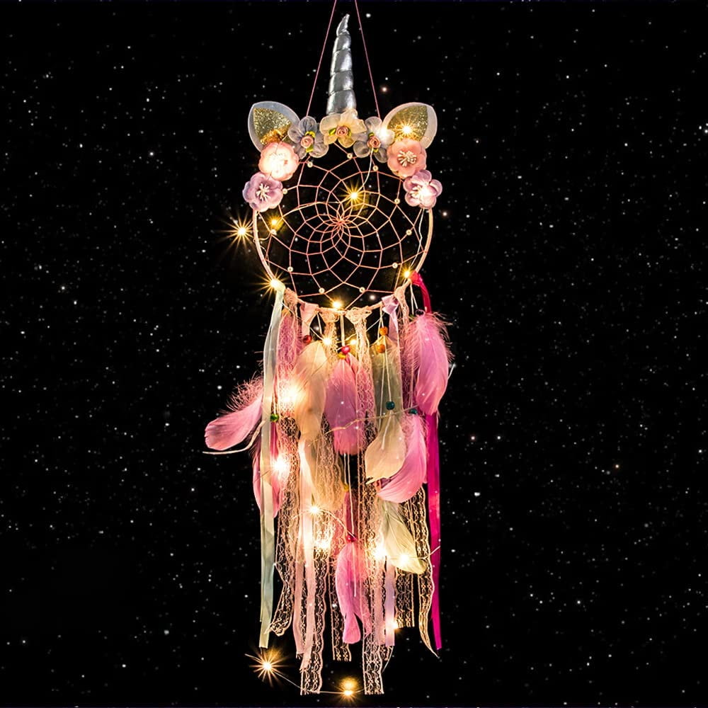 MMTX LED Unicorn Dream Catcher Handmade Dreamcatcher Colorful Feather ...