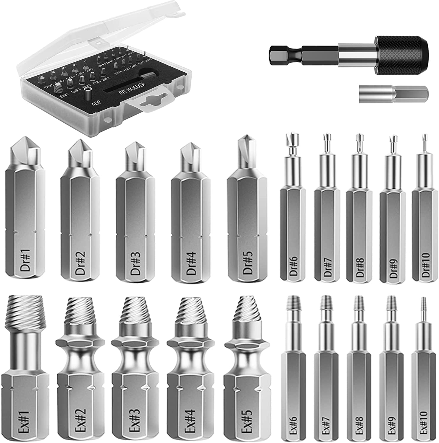 22 Piece Screw Extractor Set W/ Case, Stripped Bolt Remover Kit by ...