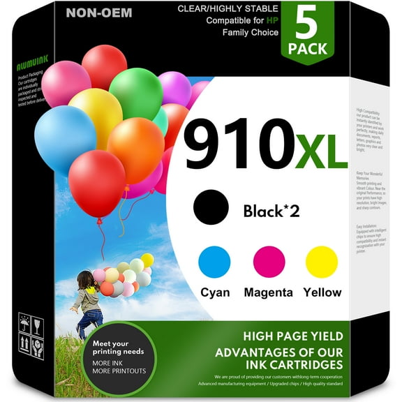HP 910, 910XL Ink Cartridges 4-Pack, Black High Yield Cyan Magenta ...