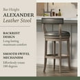 Maven Lane Alexander Bar Stool, Reclaimed Oak with Stone Vegan Leather ...