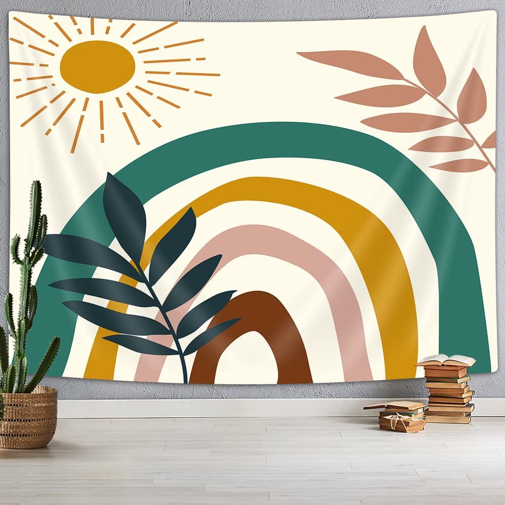 Boho Tapestry Mid Century Abstract Tapestries Sun Rainbow Leaves ...