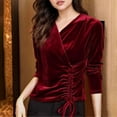 DDAPJ pyju Velvet Crop Tops Women's Dressy Ruched Wrap V Neck Blouse ...