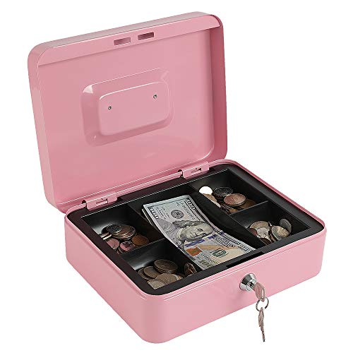 Xydled Locking Steel Large Cash Box with Removable Coin Tray and Key ...