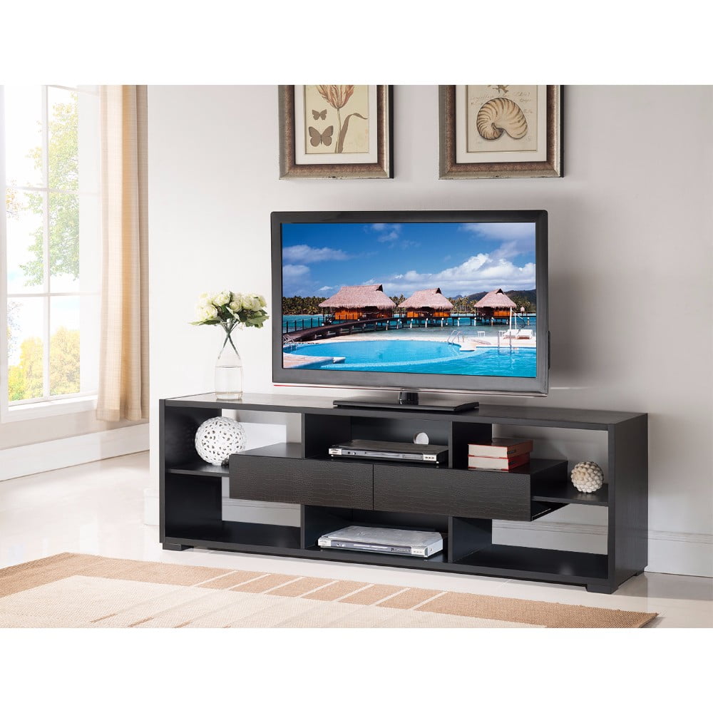 Elegant TV Stand With Shelves And Drawers, Black - Walmart.com