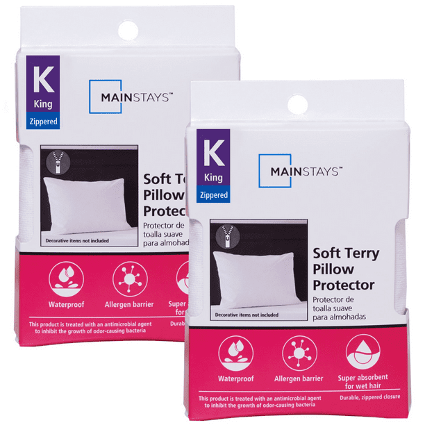 Mainstays Soft Terry Waterproof Zippered Pillow Protector, King, 2 Pack ...