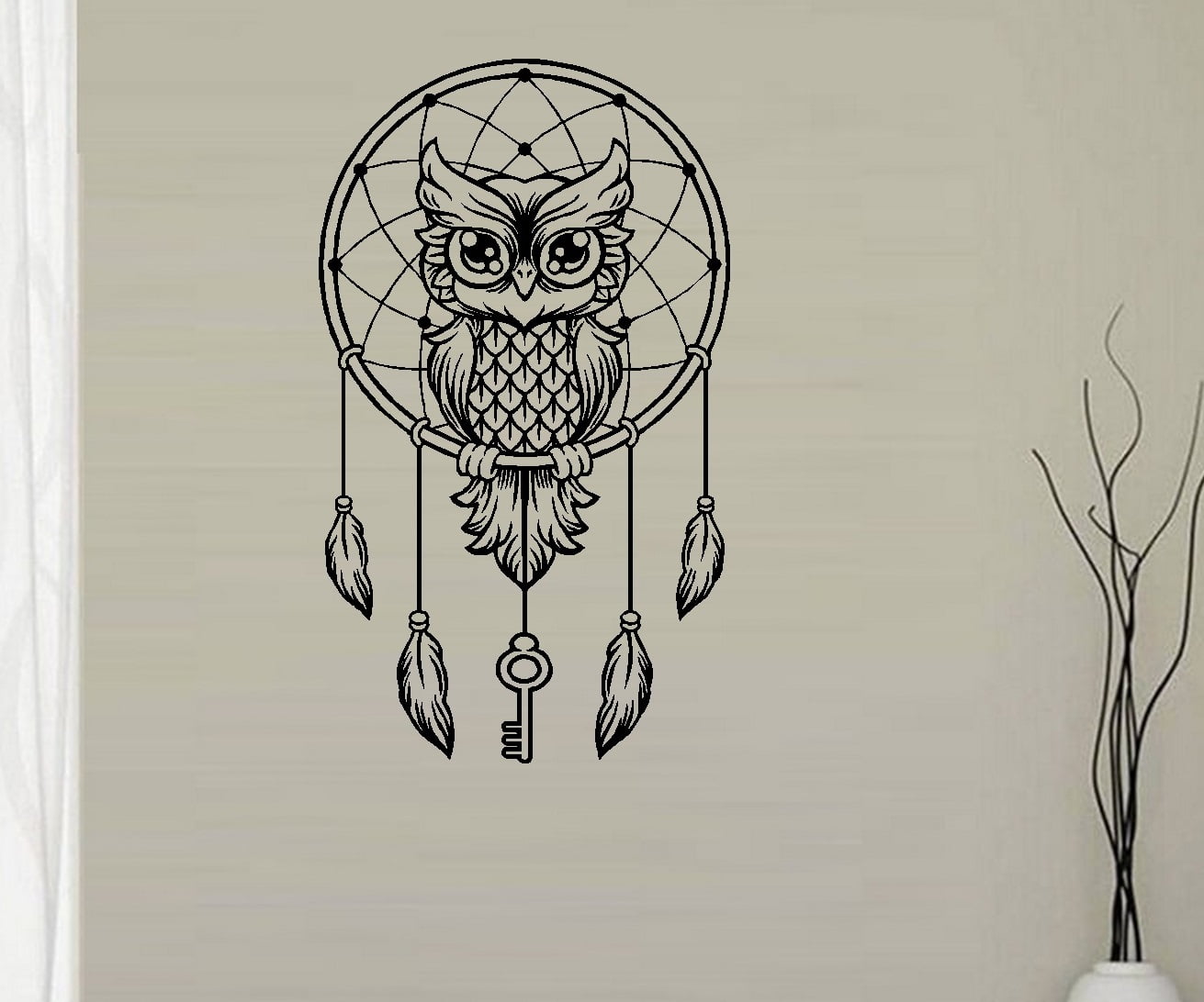 Decal ~ Owl Dream Catcher ~ Wall or Window Decal (Black, 20" x 34 ...