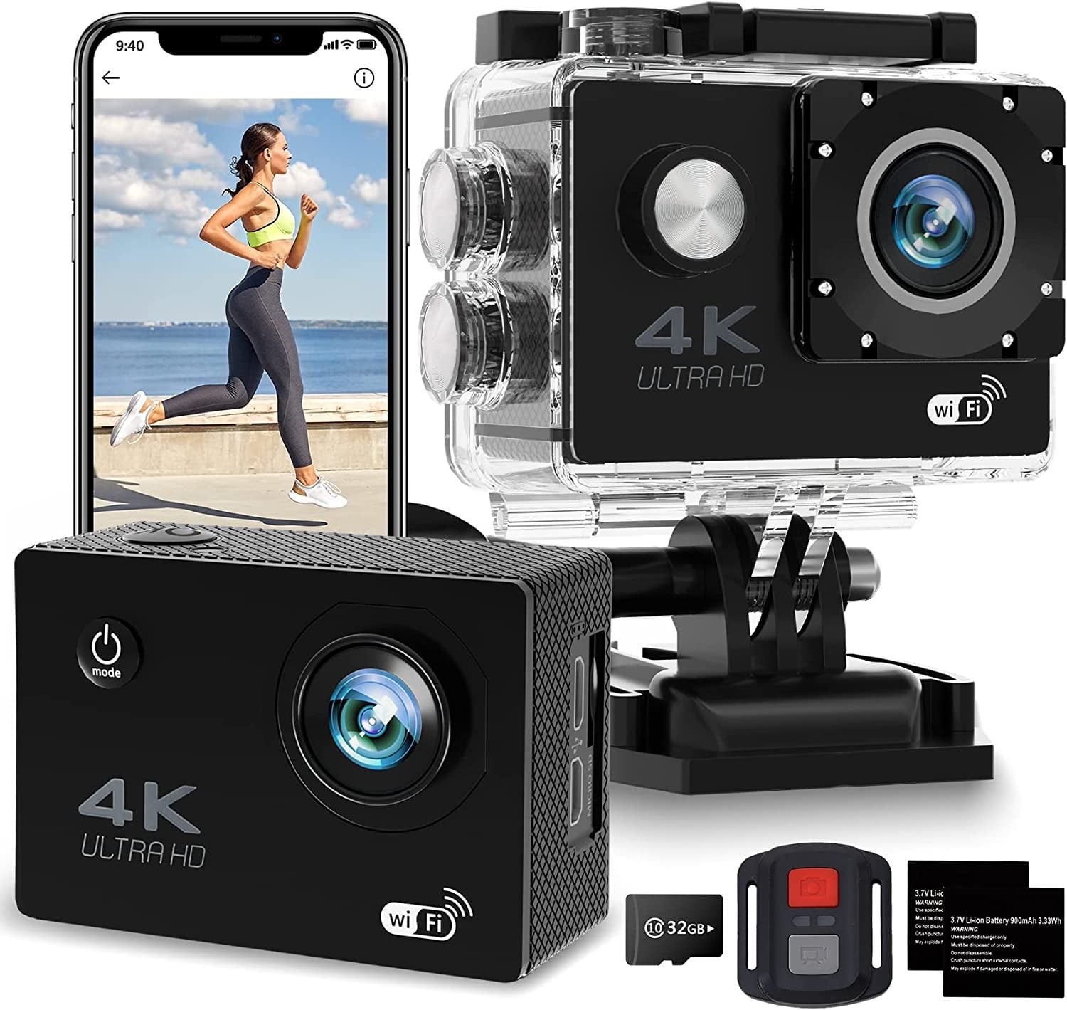 4K 30FPS Action Camera, Ultra HD Underwater Camera, 98FT 30M Waterproof ...