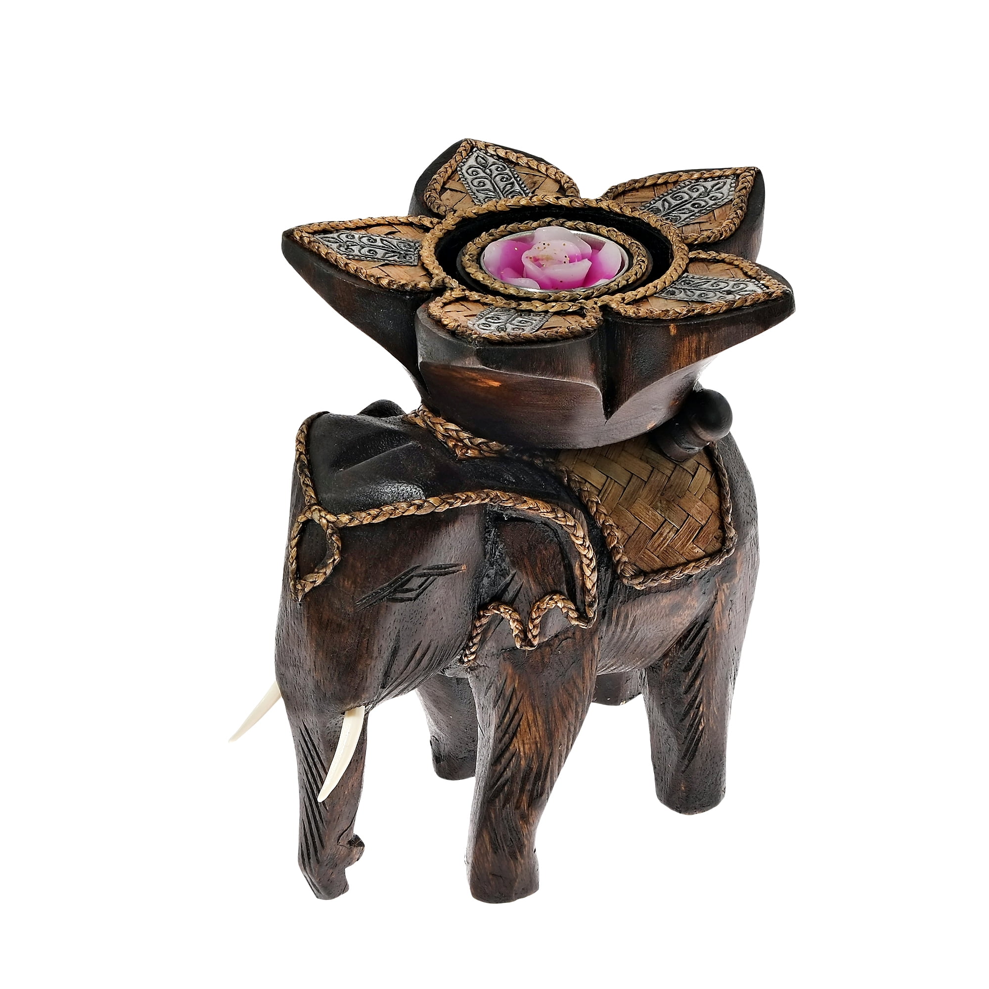 Royal Elephant with Flower Candle Holder Rain Tree Wood Hand Made ...