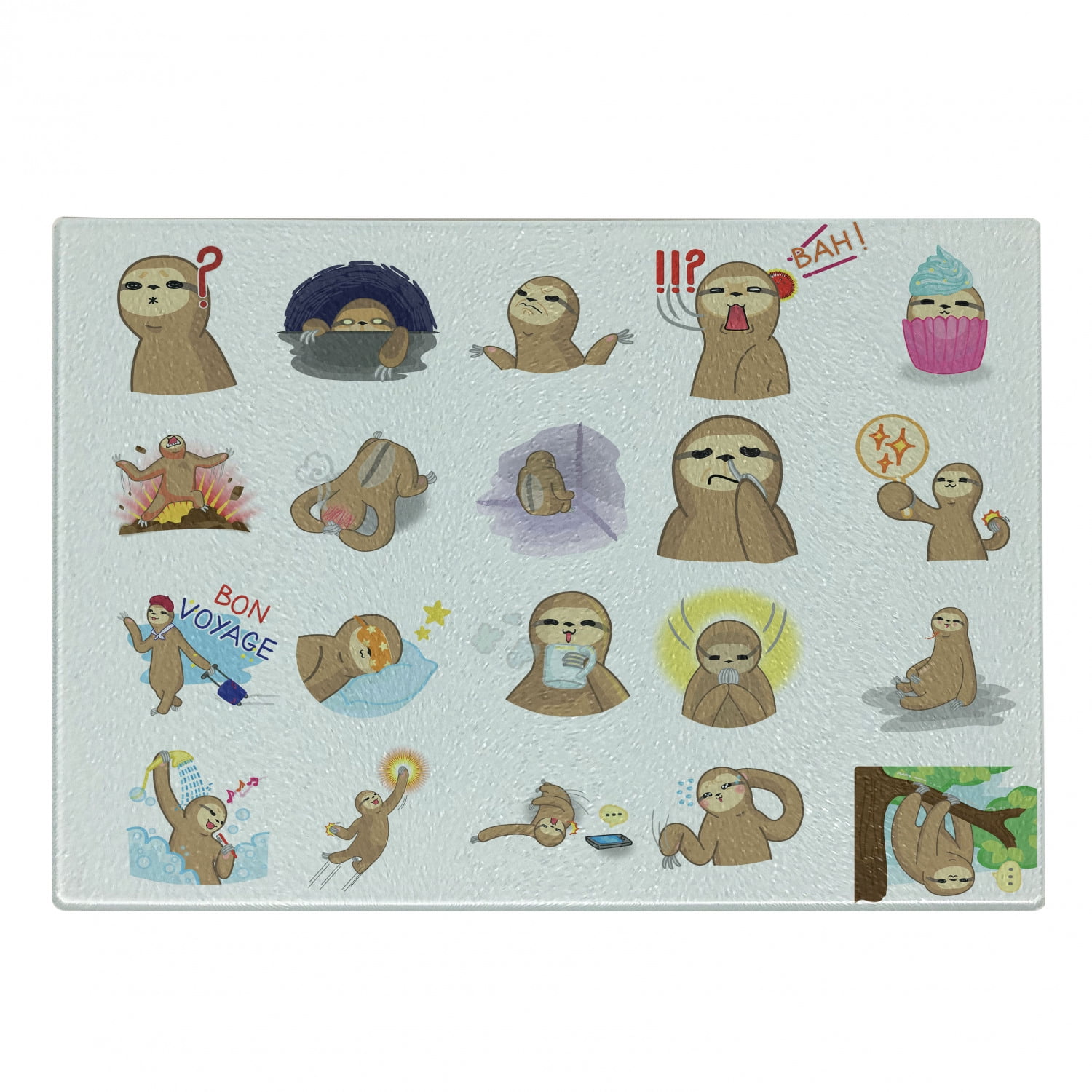 Sloth Cutting Board, Manga Style Sloth Characters with Different ...
