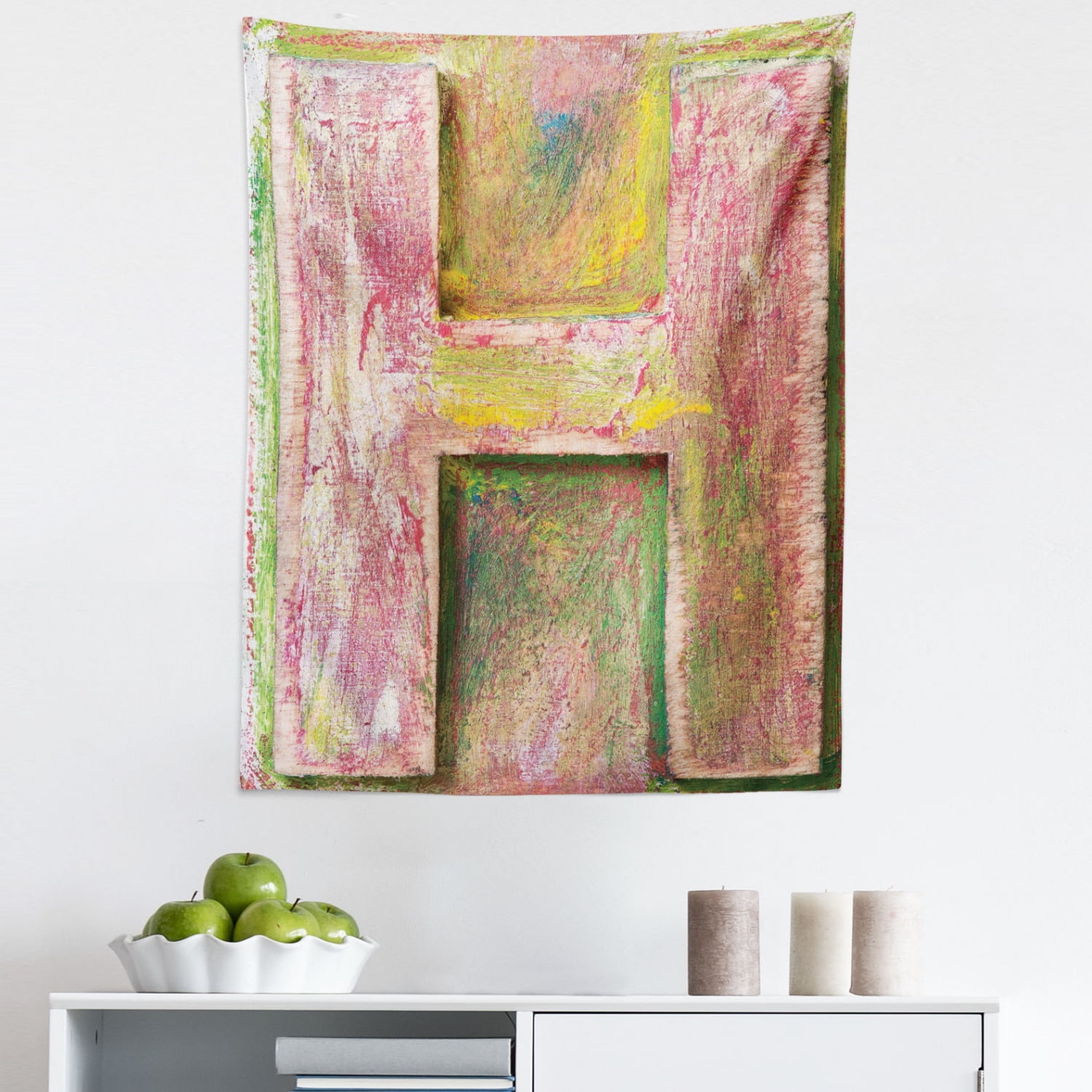 Letter H Tapestry, Jaded Wooden H from Alphabet Uppercase Scratched ...