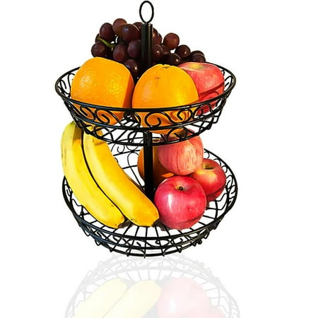 2 Tier Fruit Basket Wrought Iron Vegetable Rack Fruit Storage Stand ...