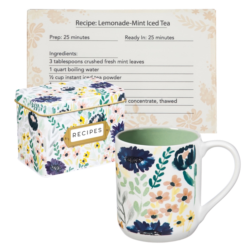 Recipe Tin with Recipe Cards and Ceramic Cups, Positive Thoughts ...